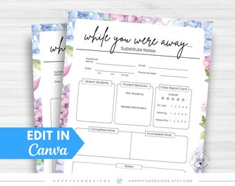 Substitute Teacher Note Template Editable, While You Were Away ...
