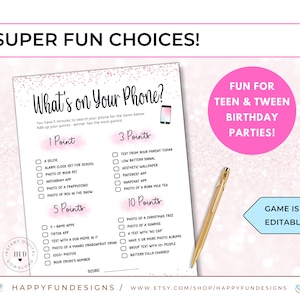What's on Your Phone Game Printable Party Game for Teen Birthday Trivia ...