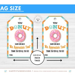 Donut You Know Tag Printable Donut Thank You Tag, Donut Gift Tag, Staff ...