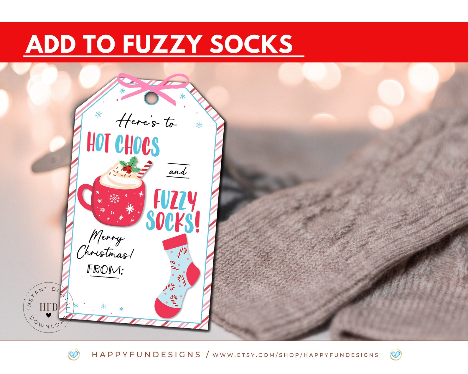 Hot Chocs and Fuzzy Socks Gift Tag Printable Christmas Socks - Etsy