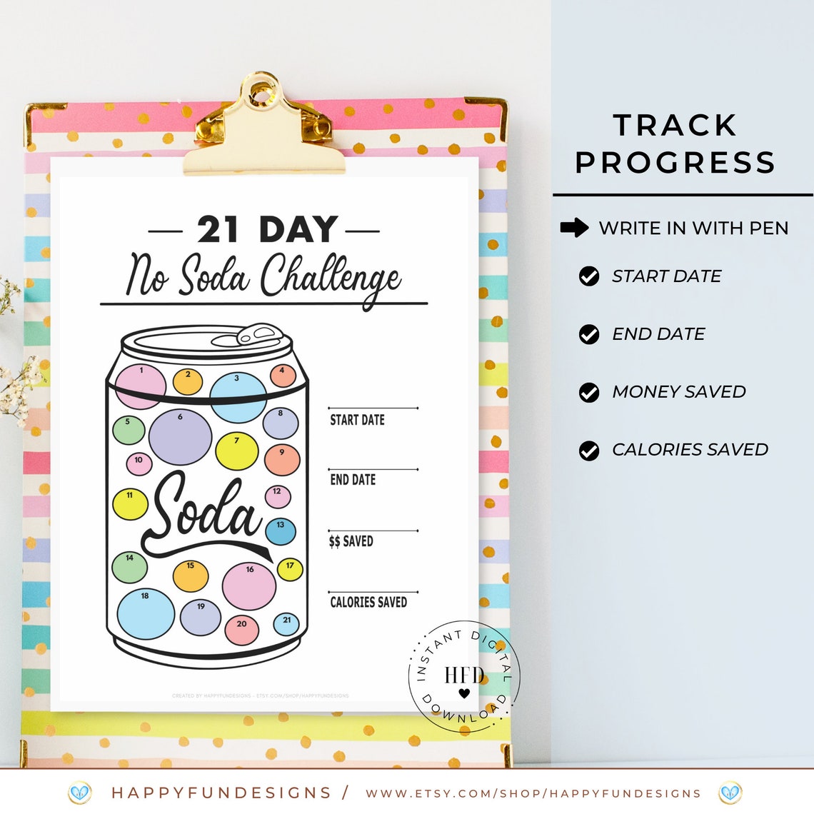 21 Day No Soda Challenge Tracker Health Challenge Habit - Etsy