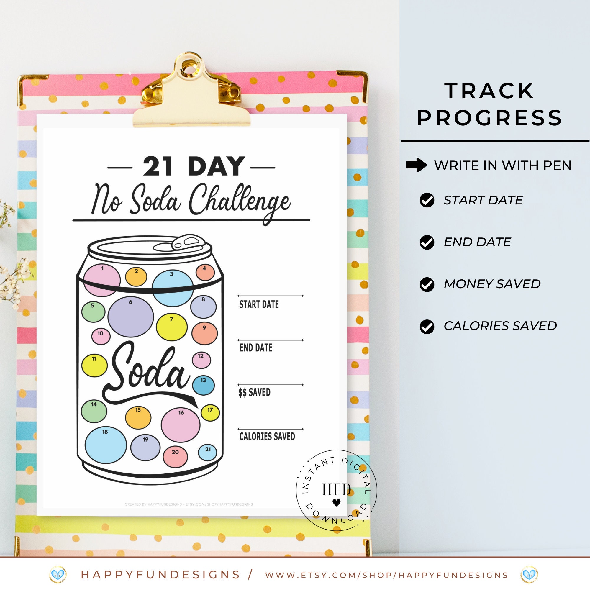 21 Day No Soda Challenge Tracker, Health Challenge, Habit Tracker ...