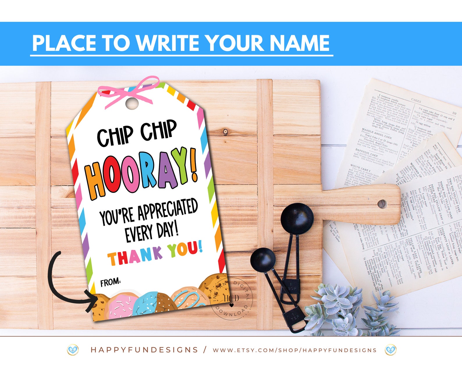 Chip Chip Hooray Tag Printable, Teacher Cookie Tag, Teacher Staff ...