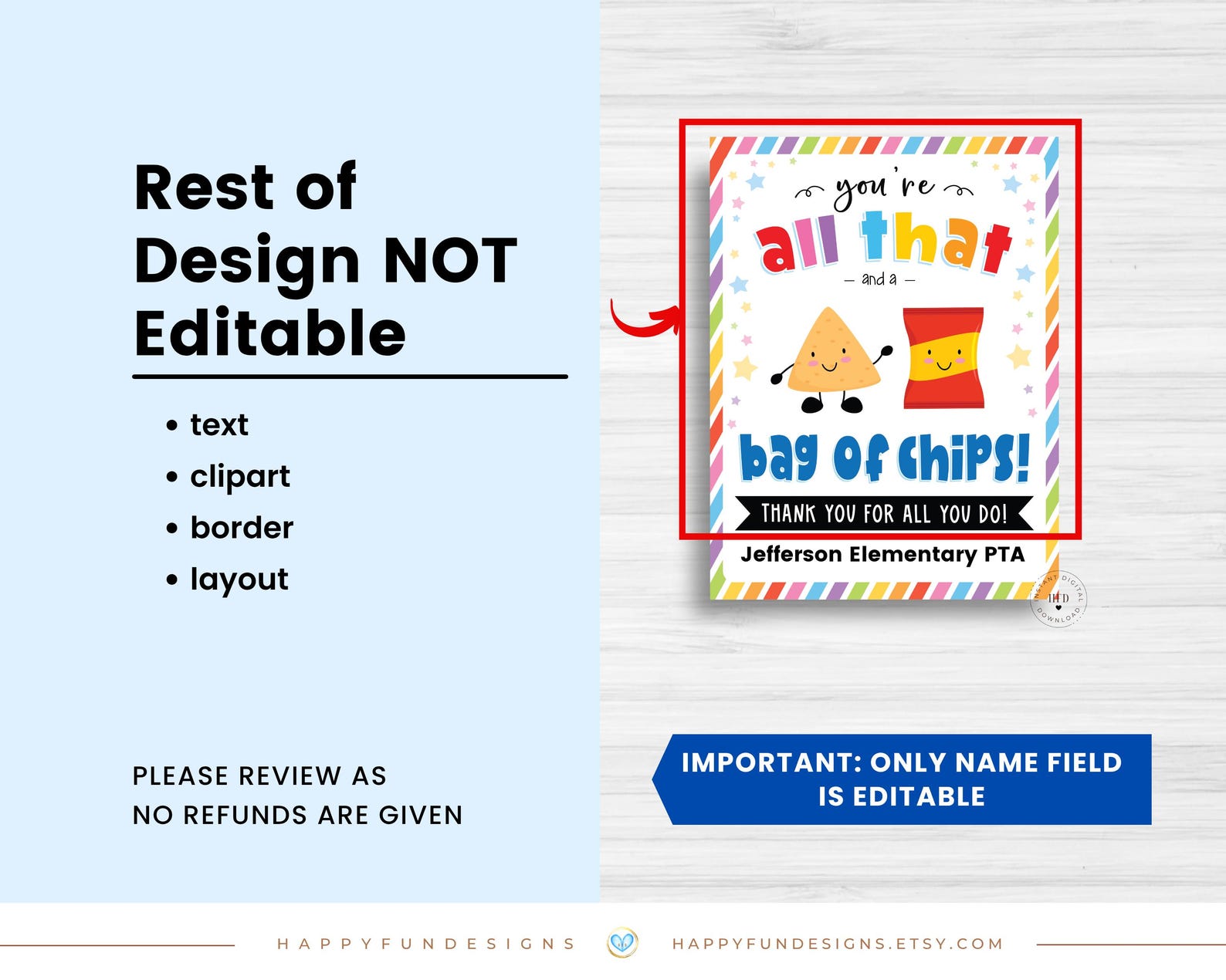 Editable All That and A Bag of Chips Appreciation Tag Printable, Snack ...