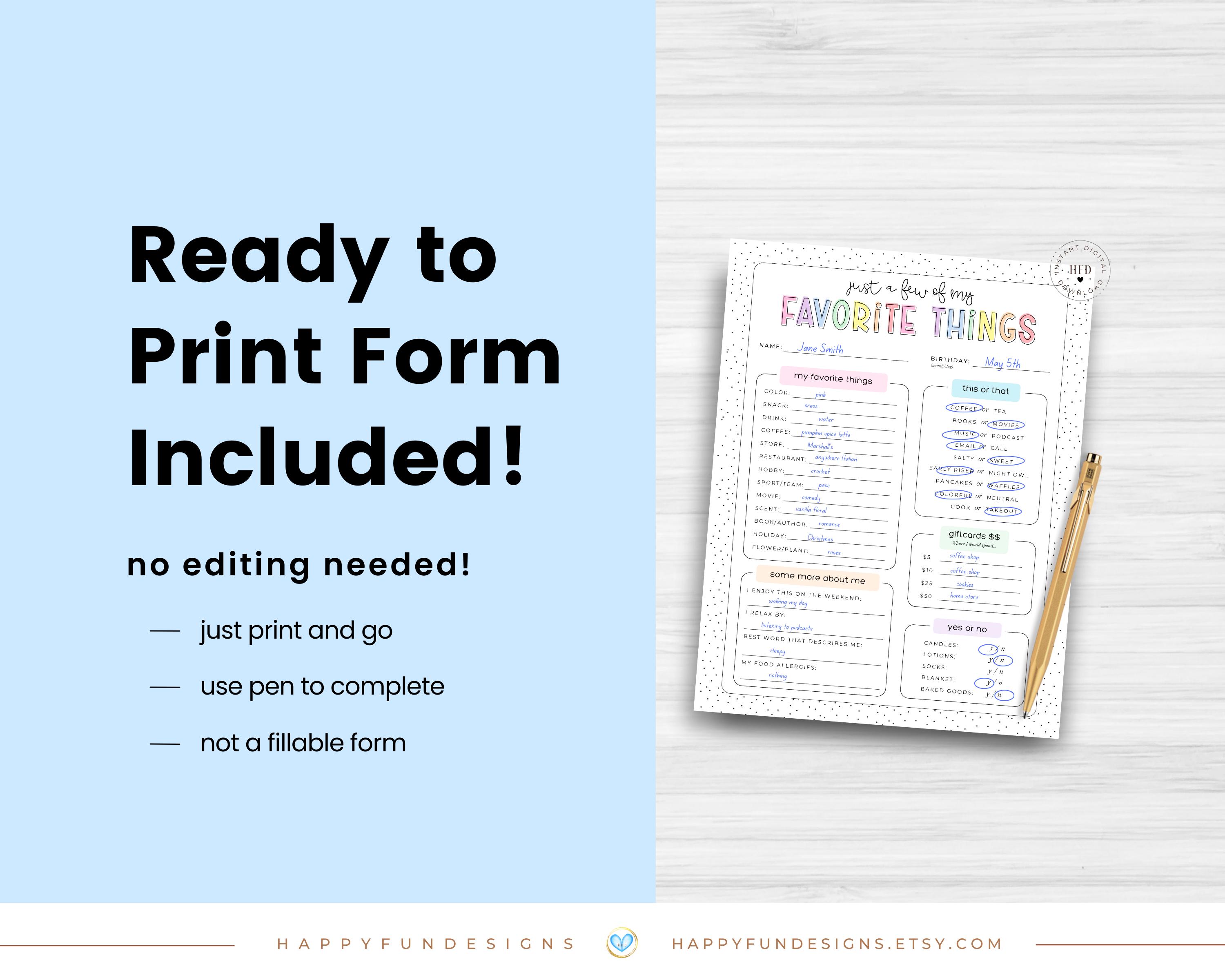 Editable Teacher Favorite Things Form, Get to Know Teacher Printable ...