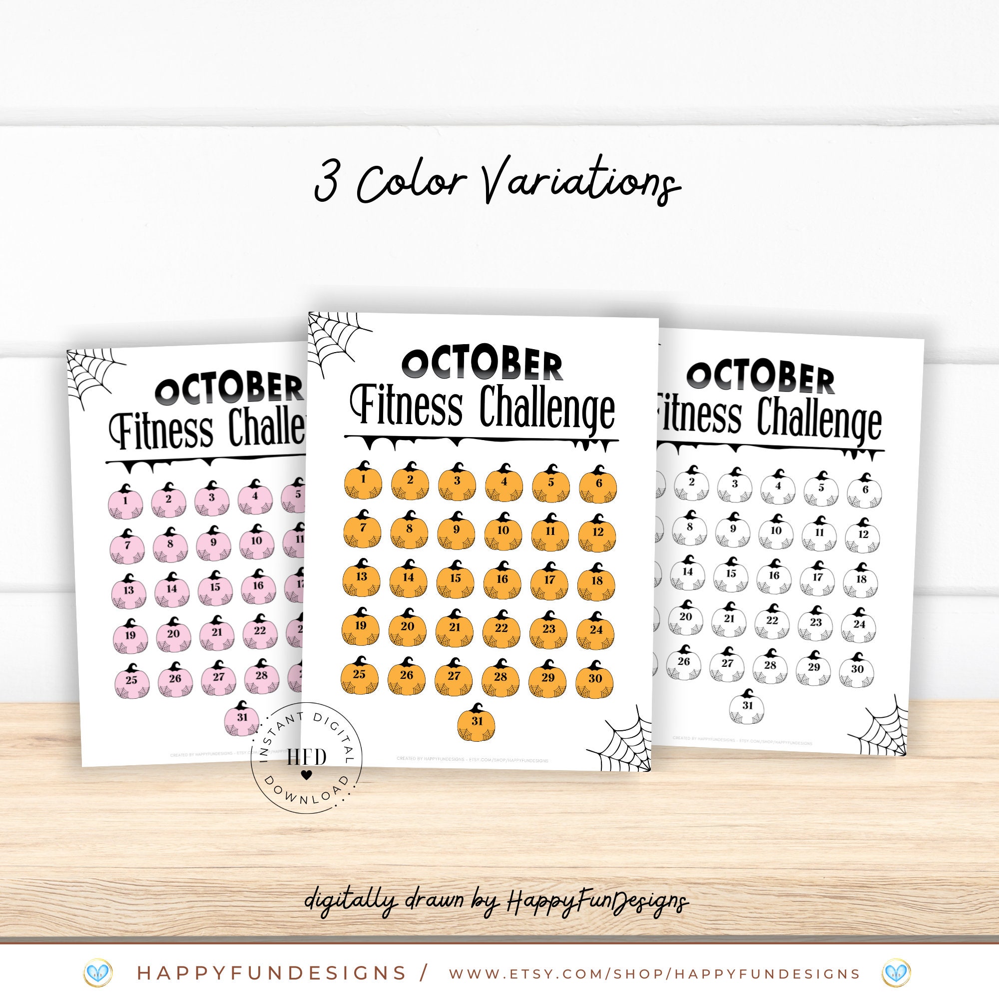 Halloween Fitness Challenge Printable, Daily Fitness Routine Tracker ...