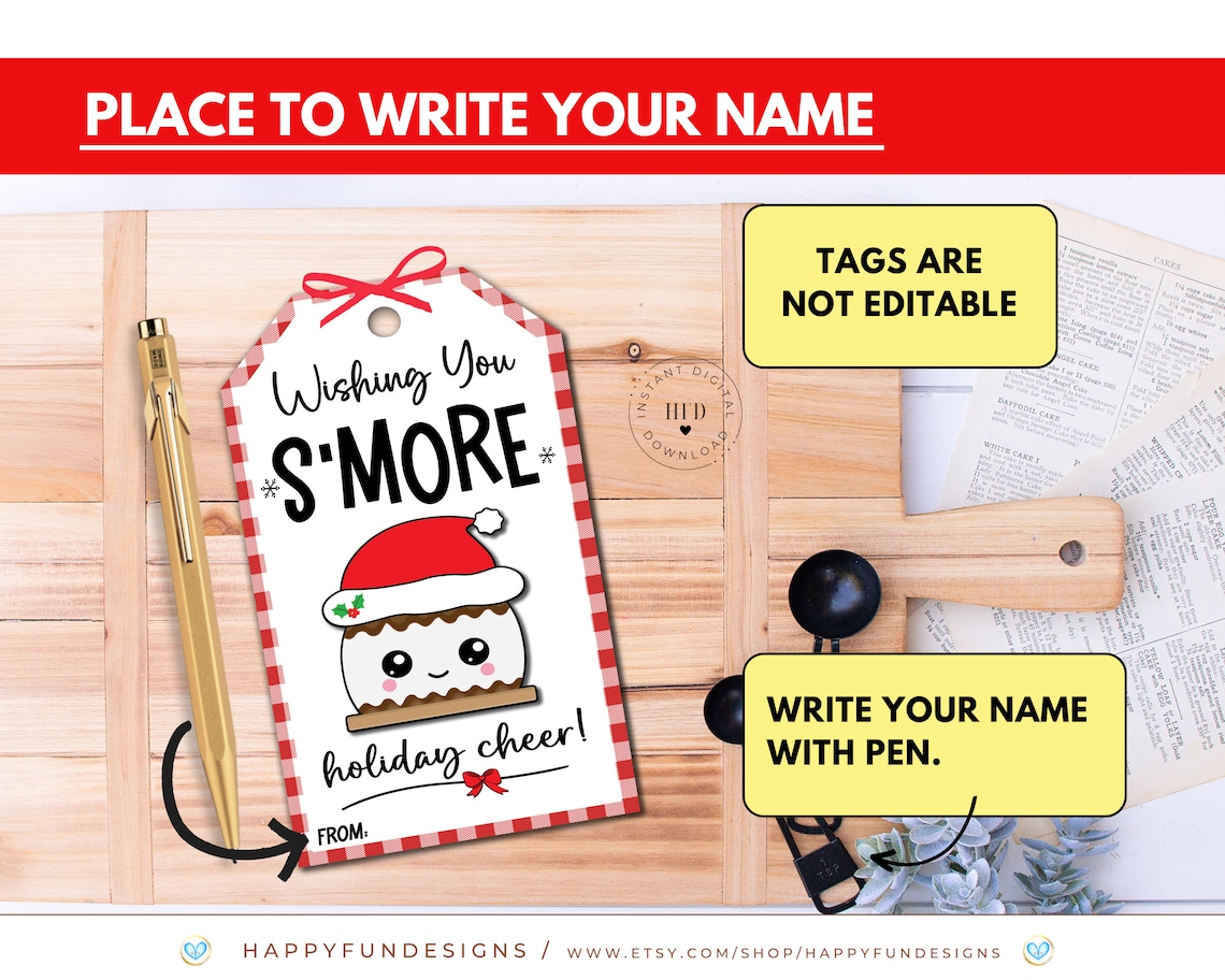 Christmas Smore Tag Printable Wishing You Smore Holiday - Etsy