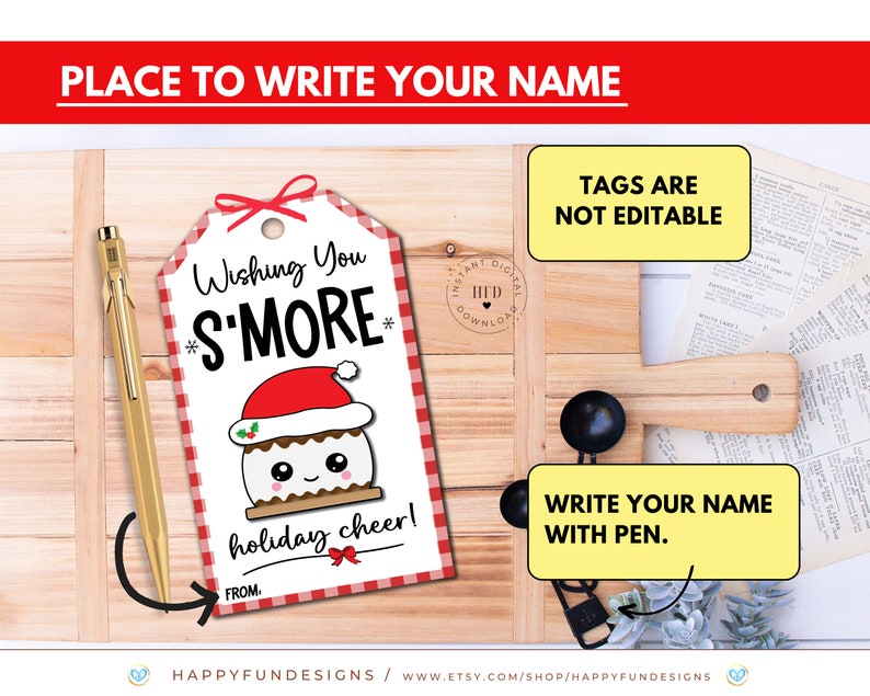 Christmas Smore Tag Printable Wishing You Smore Holiday - Etsy