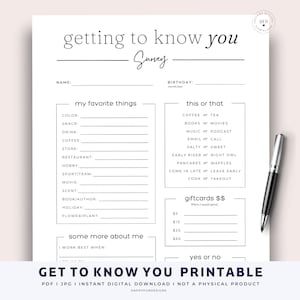Get to Know You Printable, Work Exchange Gift, Editable Survey, All ...