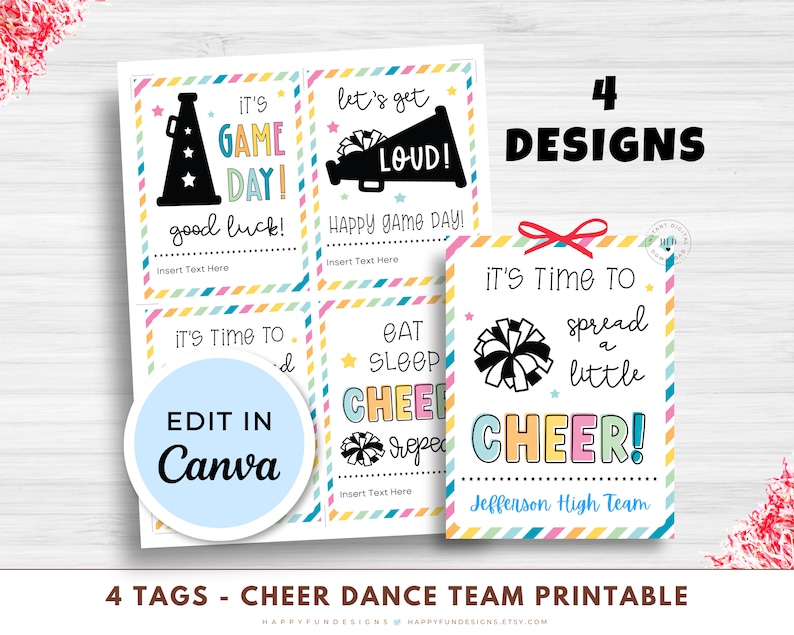 Editable Cheerleading Squad Dance Team Treat Tag Printable, Push ...