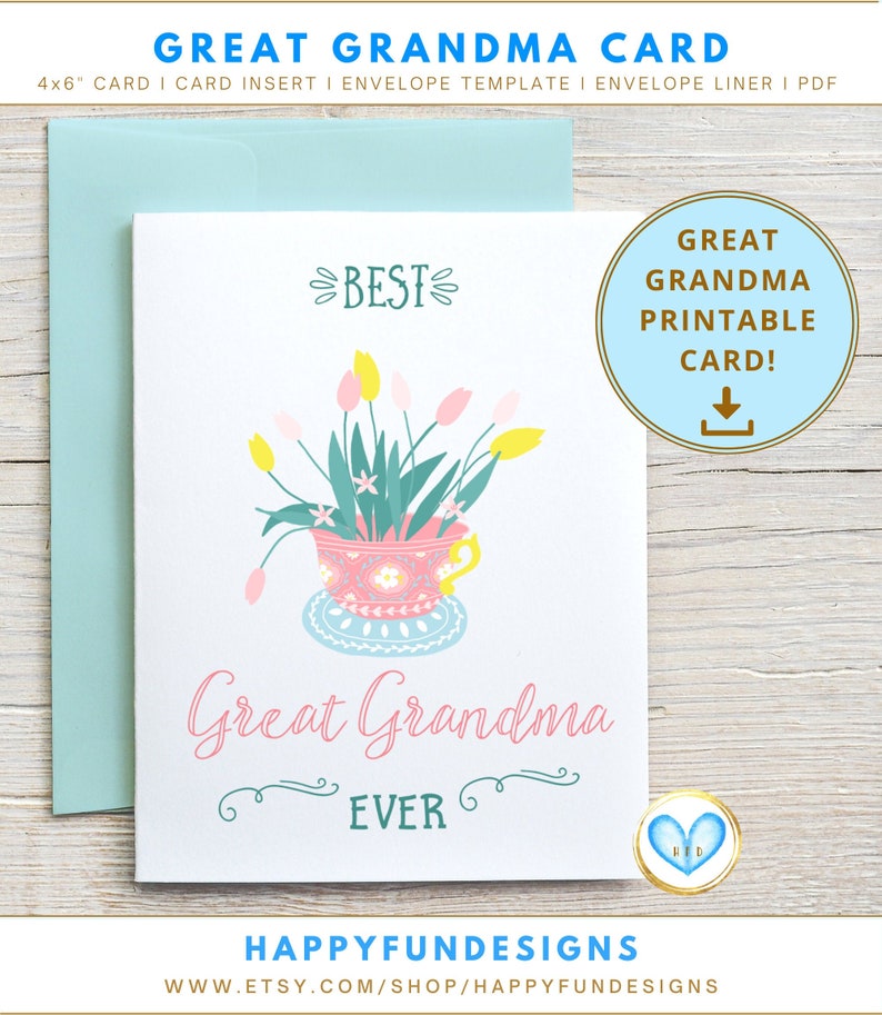 Mothers Day Card Grandma Printable, Great Grandma Gift, Great Grandma ...