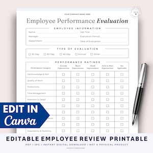 Editable Employee Performance Review Template Printable, Employee ...