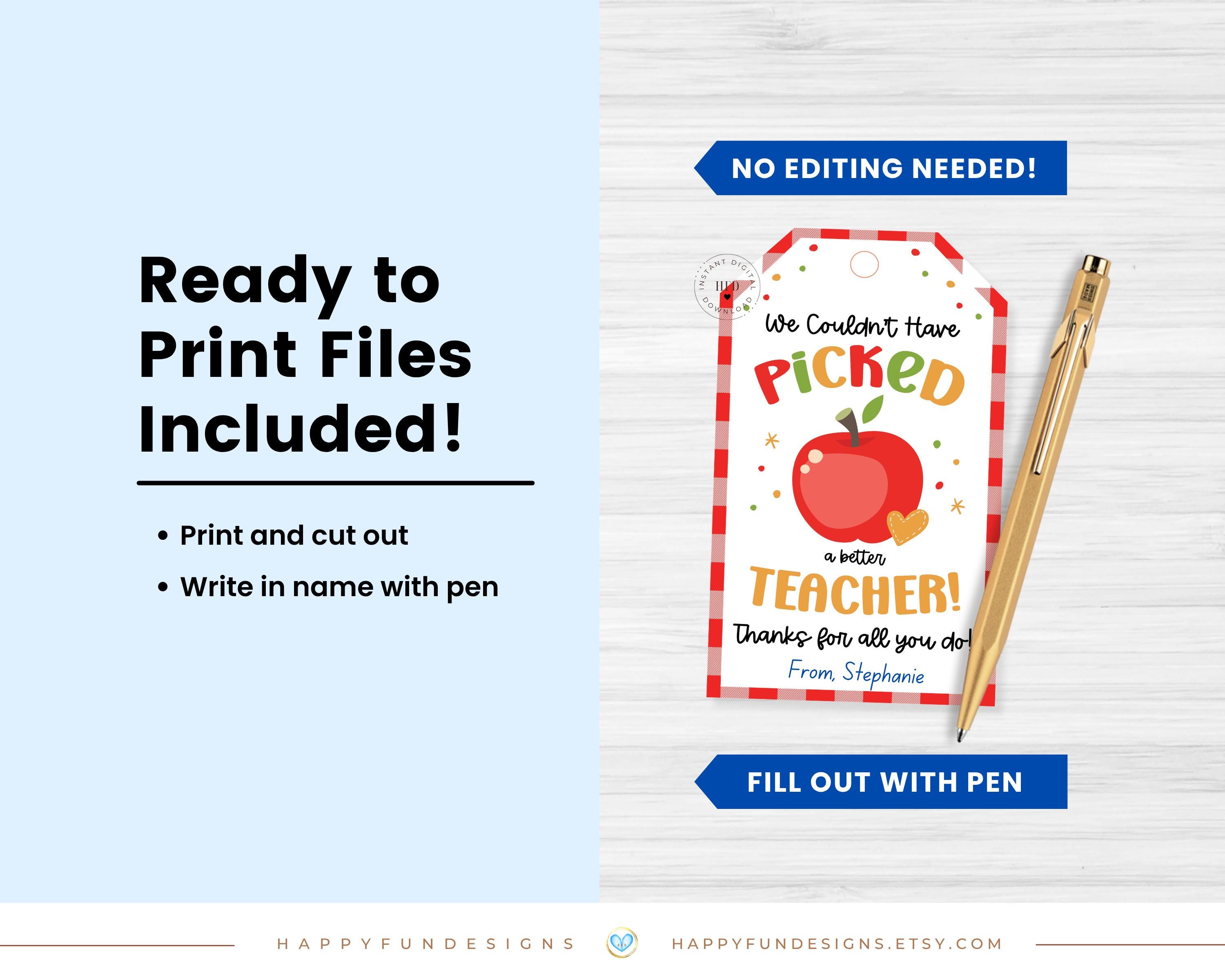 Editable Apple Appreciation Tags Printable, Couldn't Have Picked Better ...