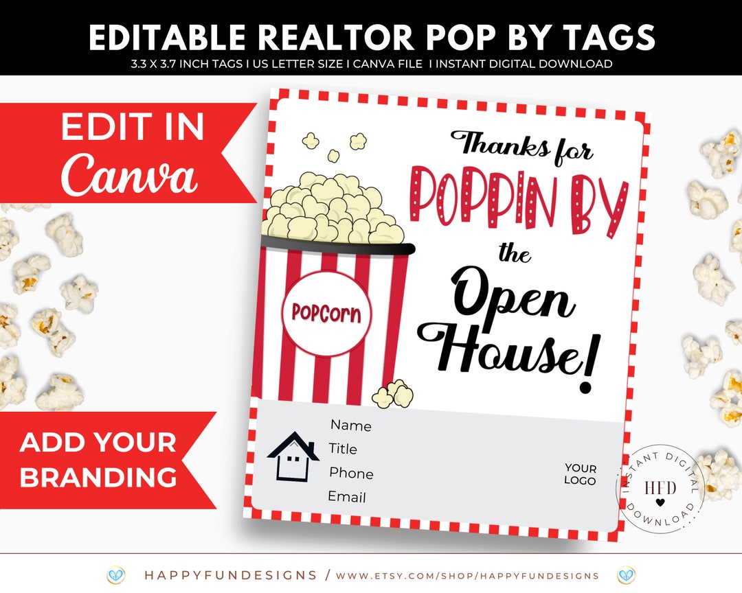 Popcorn Pop by Tag, Open House Gift, Thank You for Popping by Printable ...