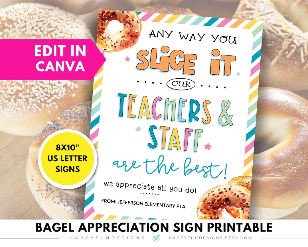 Editable Bagel Teacher Staff Appreciation Printable, Teacher Bagel Bar ...
