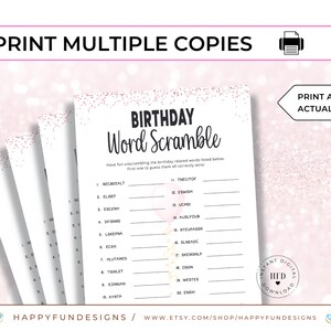 Birthday Word Scramble Game Printable Word Scramble With Answer, Pink ...