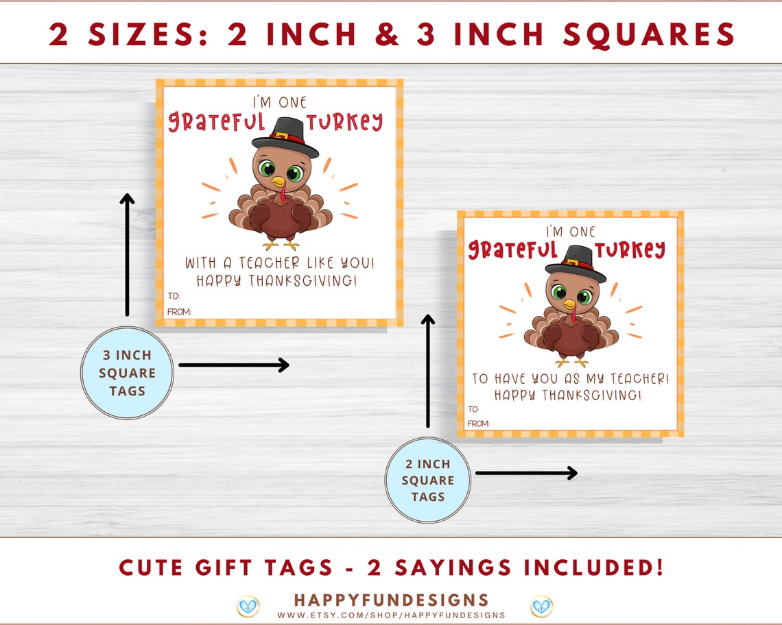 Grateful Turkey Thanksgiving Teacher Appreciation Gift Tags - Etsy