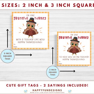 Grateful Turkey Thanksgiving Teacher Appreciation Gift Tags Printable ...