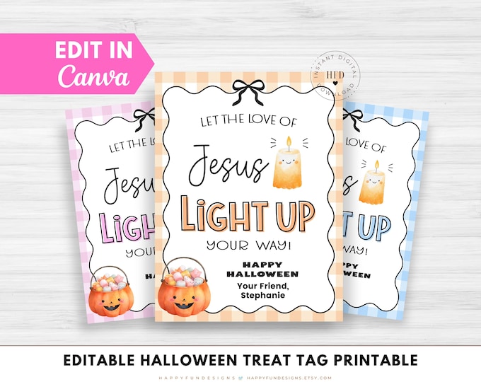 EDITABLE - Glow Stick Gift Tags - Let Jesus Light Your Way Halloween ...