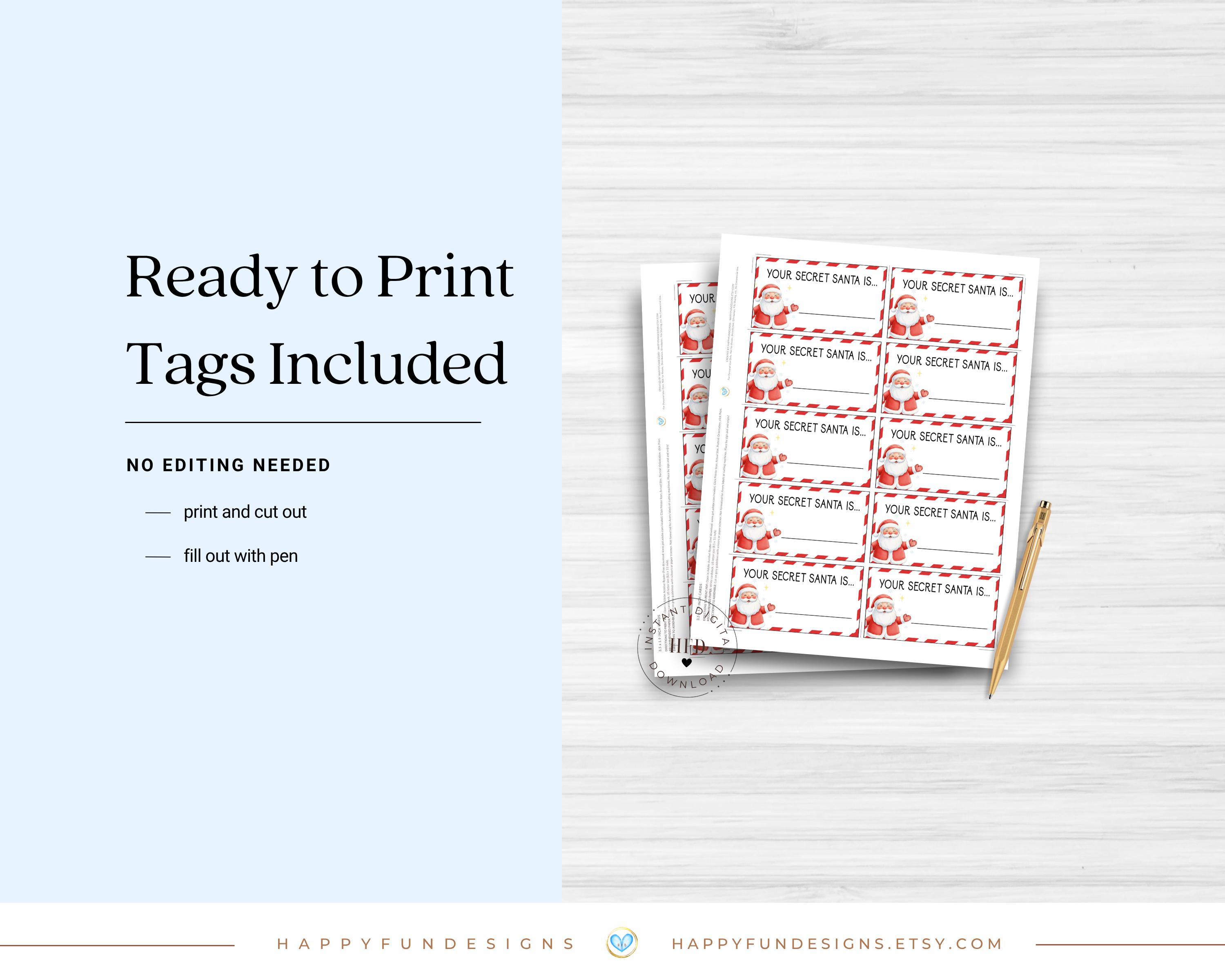 Editable Secret Santa Name Draw Cards Printable, Office Secret Santa ...