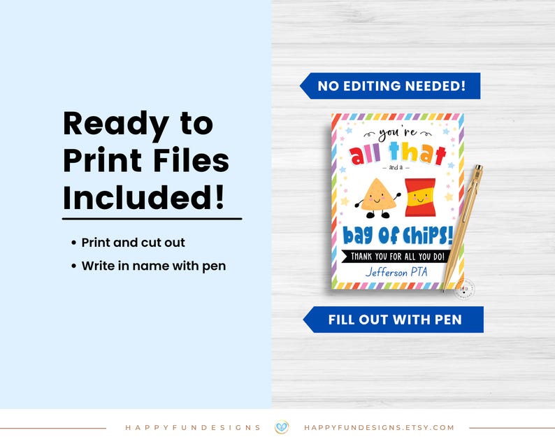 Editable All That and A Bag of Chips Appreciation Tag Printable, Snack ...