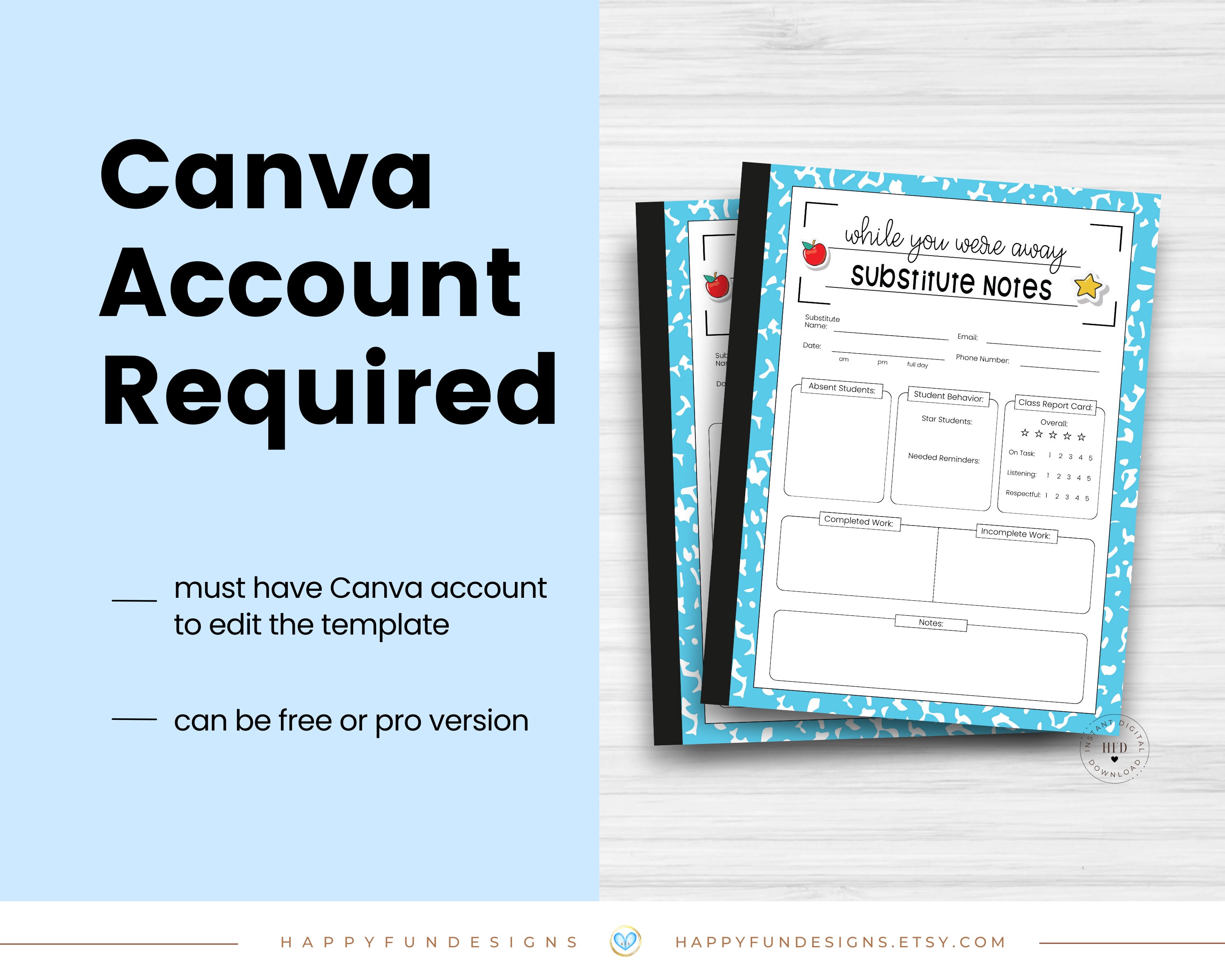 Substitute Teacher Note Template Editable, While You Were Away ...