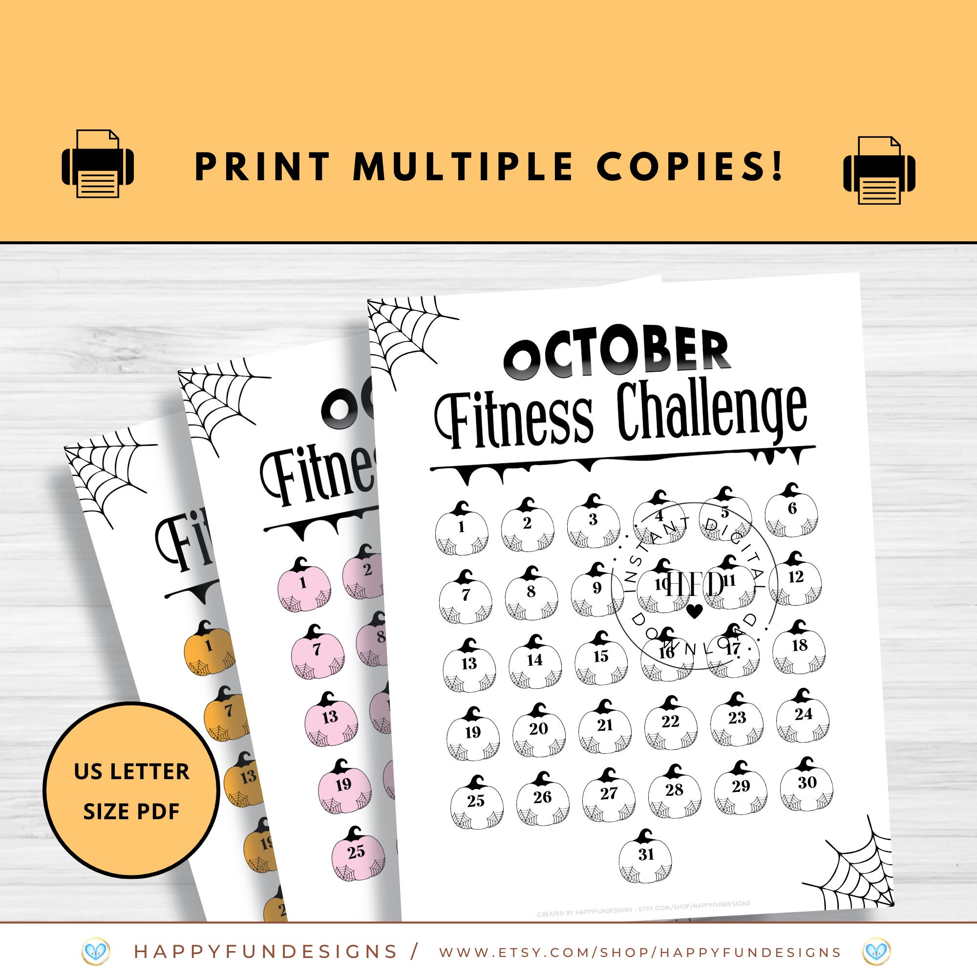 Halloween Fitness Challenge Printable, Daily Fitness Routine Tracker ...