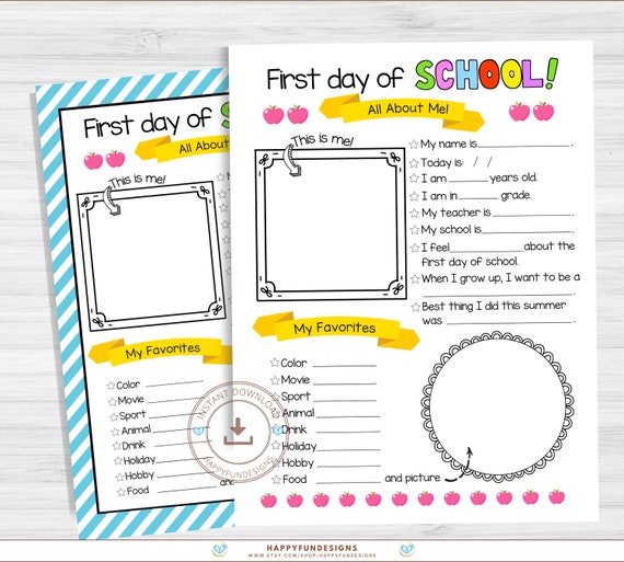 First Day of School Sign All About Me Printable Back to | Etsy