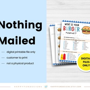 Whats Your Burger Name Game Printable, Kids Backyard Camping Burger ...