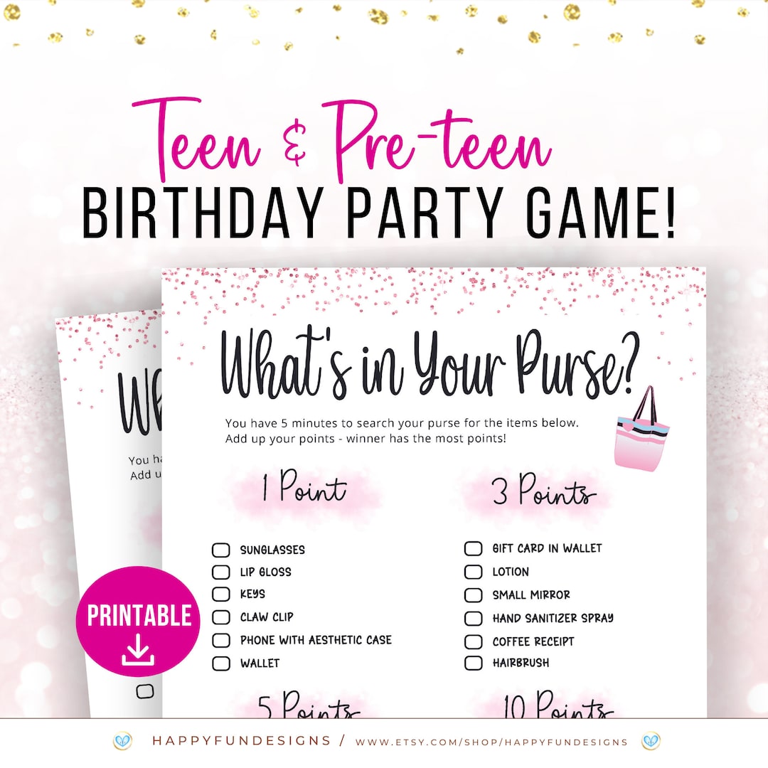 What's in Your Purse Teen Girl Birthday Game, Printable Party Game for ...