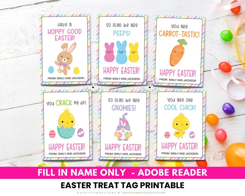 Hoppy Easter Tag Printable, Easter Fillable Tags, Easter Pun Card ...