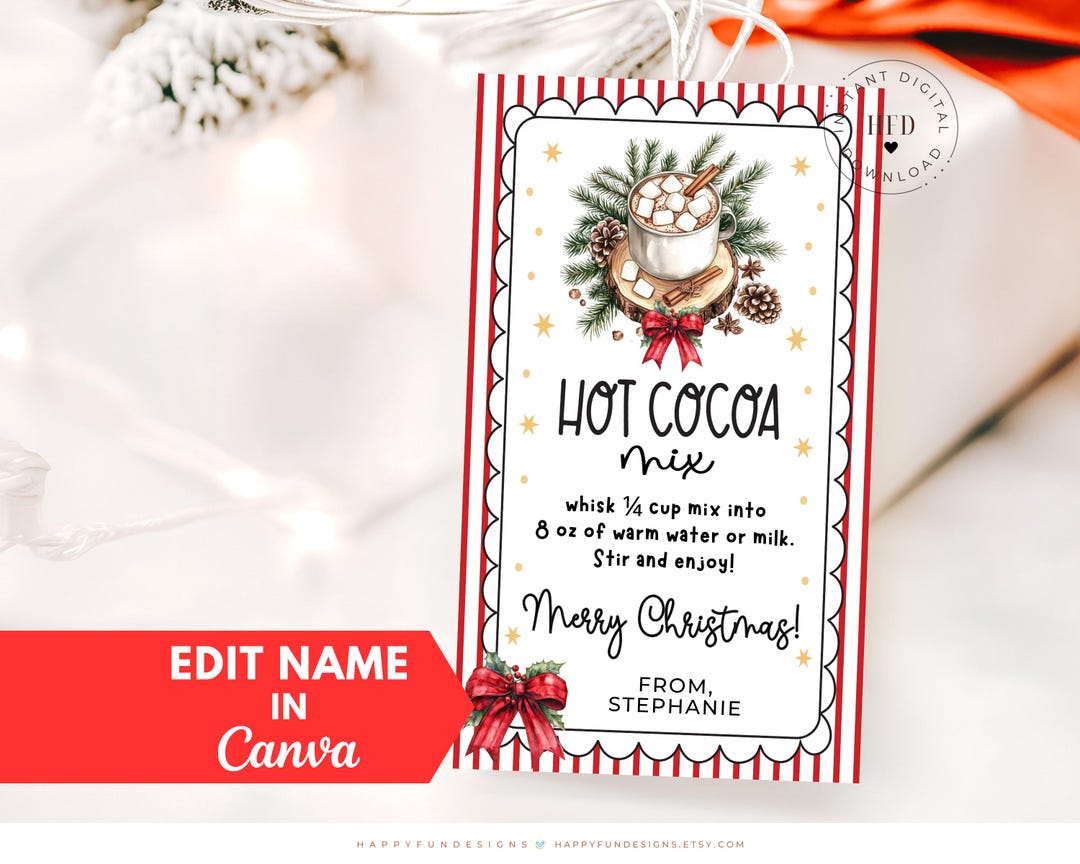 Editable Hot Cocoa Mix Recipe Tag Printable, 12 Days of Christmas, PTA ...