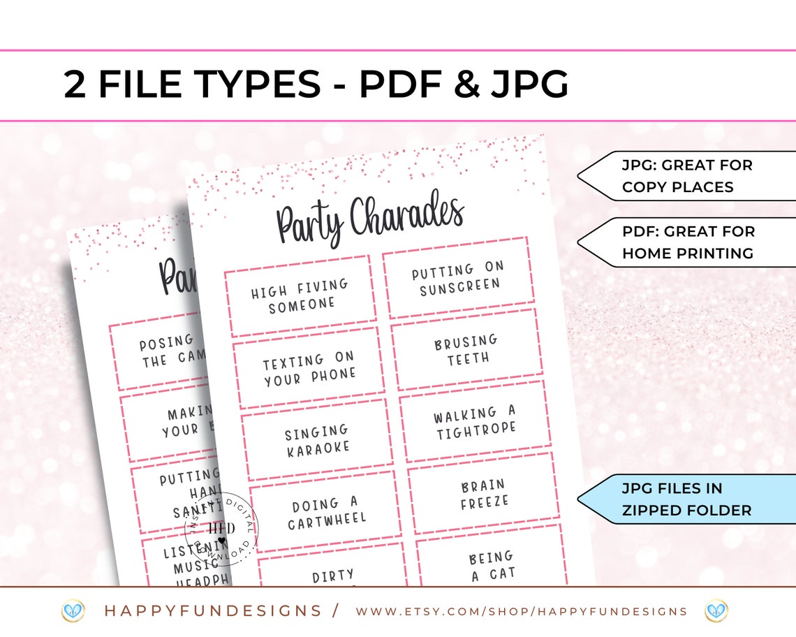 Printable Charades Game, Teen Girl Games, Charades Game for Kids ...