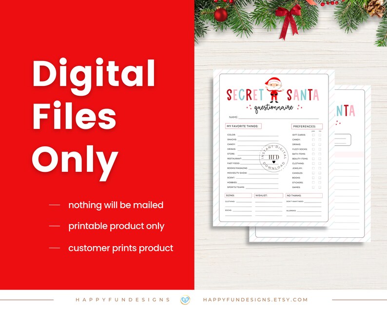 Secret Santa Kit Bundle, School Secret Santa Questionnaire Form, Secret ...
