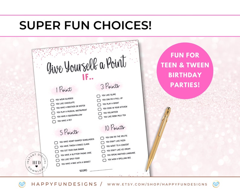 Give Yourself a Point If Printable Party Game for Teens Pink - Etsy
