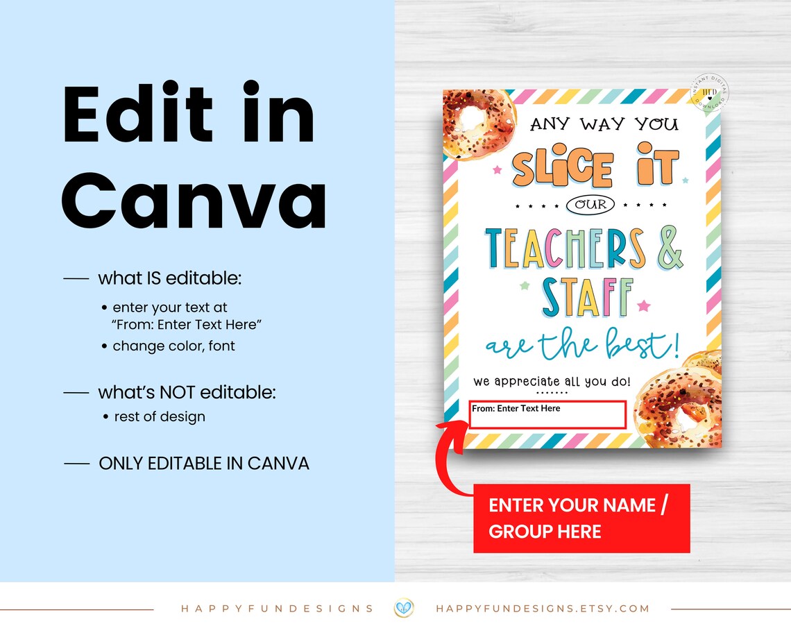 Editable Bagel Teacher Staff Appreciation Printable, Teacher Bagel Bar ...