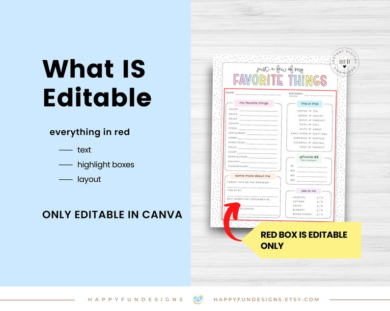 Editable Teacher Favorite Things Form, Get to Know Teacher Printable ...