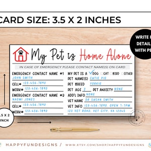 Pet Emergency Card Printable, in Case of Emergency, Contact Card, Small ...