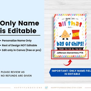 Editable All That and A Bag of Chips Appreciation Tag Printable, Snack ...
