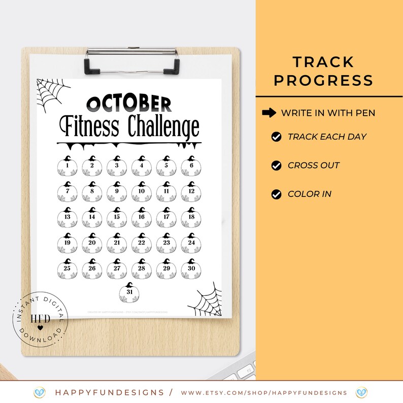 Halloween Fitness Challenge Printable, Daily Fitness Routine Tracker ...