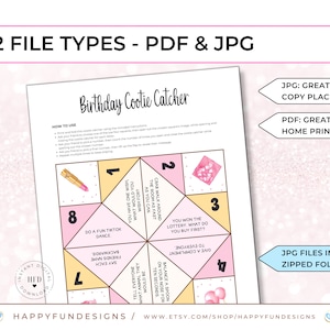 Birthday Cootie Catcher Game, Printable Fortune Teller, Chatterbox ...