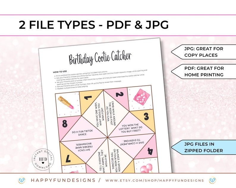 Birthday Cootie Catcher Game Printable Fortune Teller - Etsy