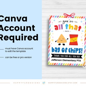 Editable All That and A Bag of Chips Appreciation Tag Printable, Snack ...