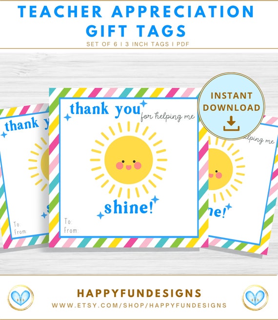 Teacher Appreciation Gift Tags Printable Thank You for - Etsy