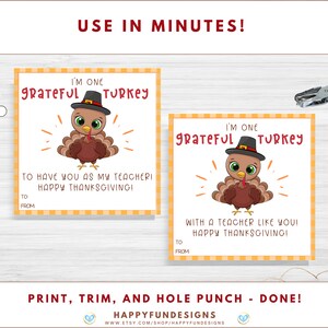 Grateful Turkey Thanksgiving Teacher Appreciation Gift Tags Printable ...