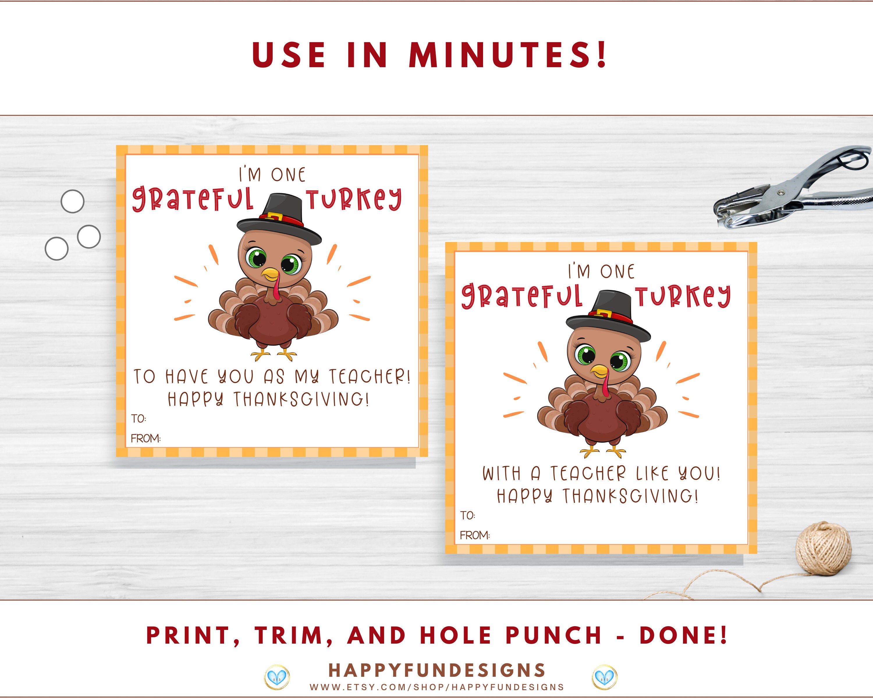 Grateful Turkey Thanksgiving Teacher Appreciation Gift Tags Printable ...
