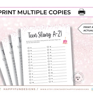 Teen Birthday A-Z Game, Slang Game, Teen Girl Birthday Games, Printable ...