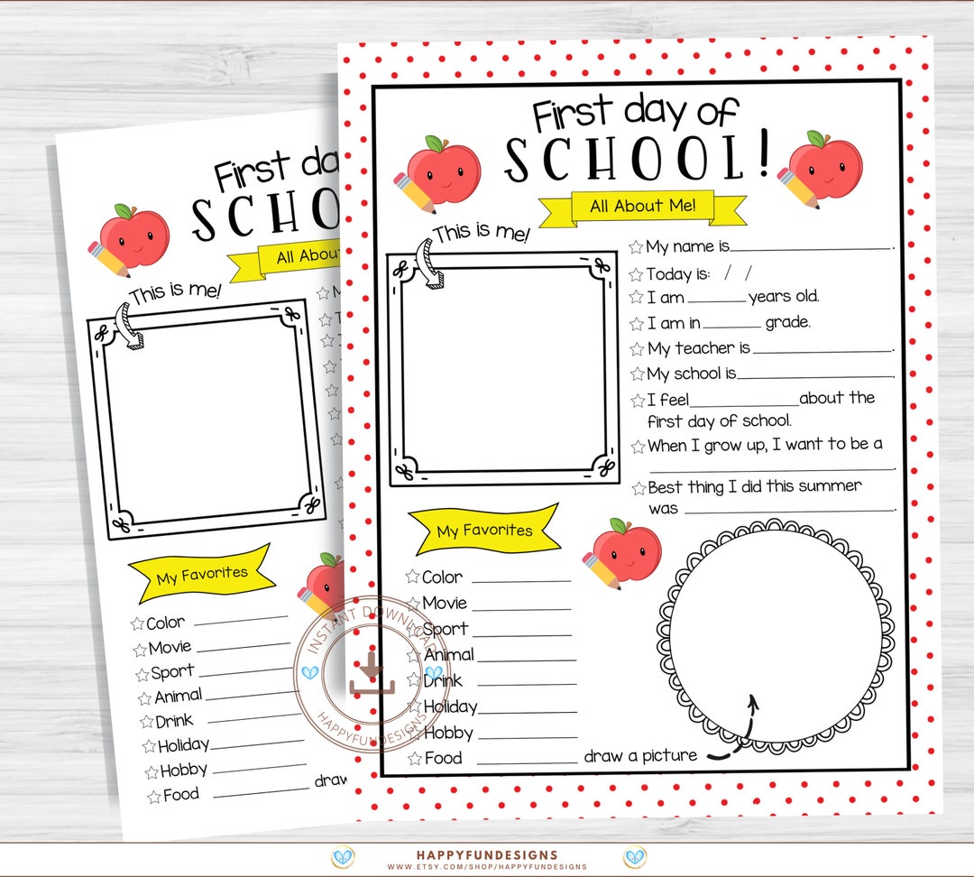 Digital First Day of School Sign, All About Me Printable, Back to ...