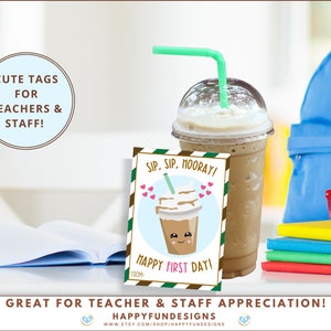 Teacher Appreciation Coffee Gift Tags Printable, Thanks a Latte, Sip ...
