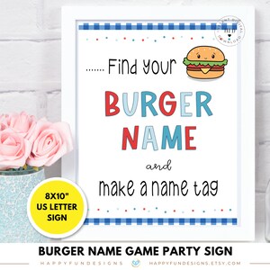 Whats Your Burger Name Game Printable, Kids Backyard Camping Burger ...